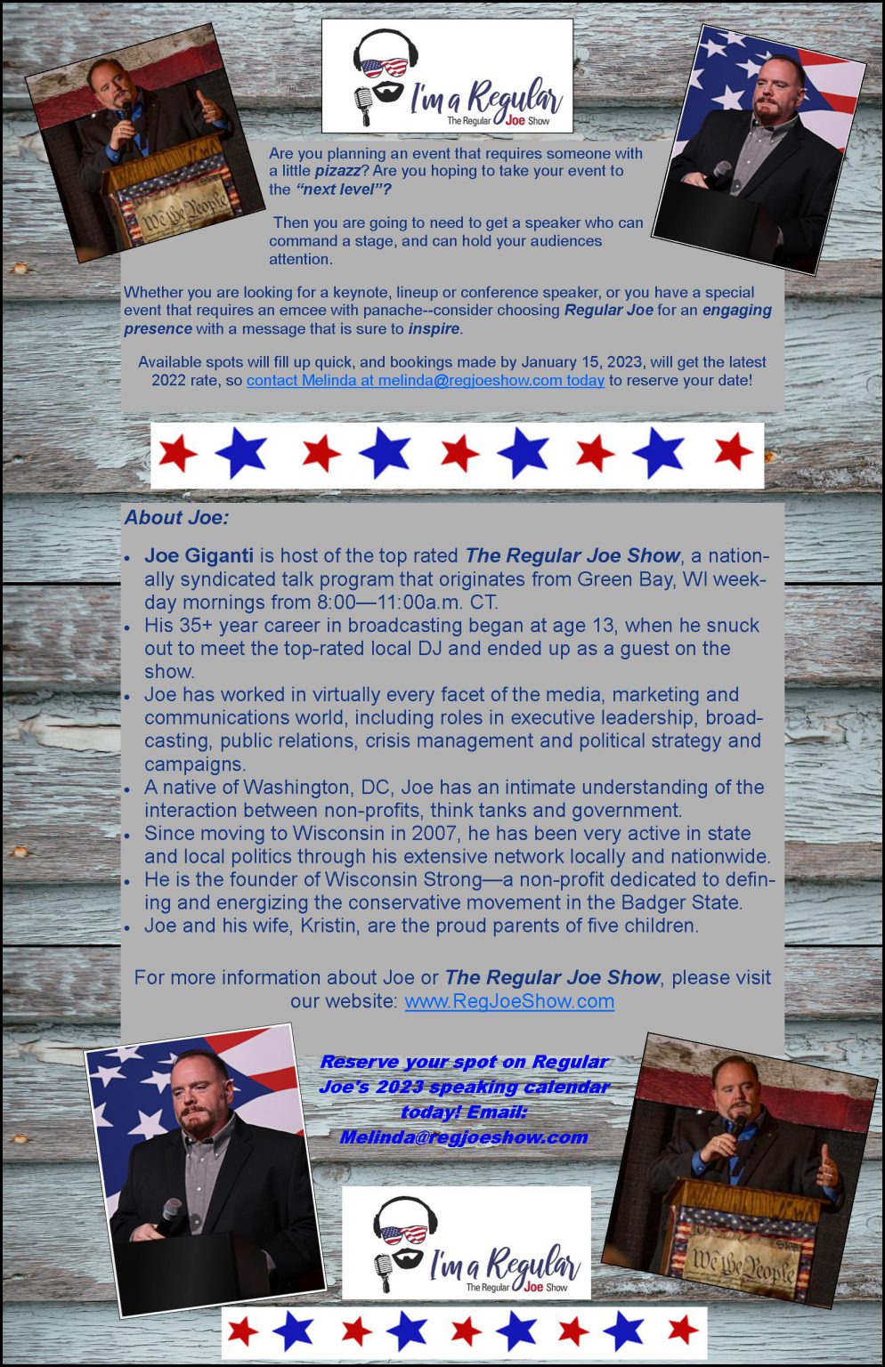 BOOK REGULAR JOE FOR YOUR 2023 EVENT at 2022 RATES UNTIL 1/15/23 - The ...